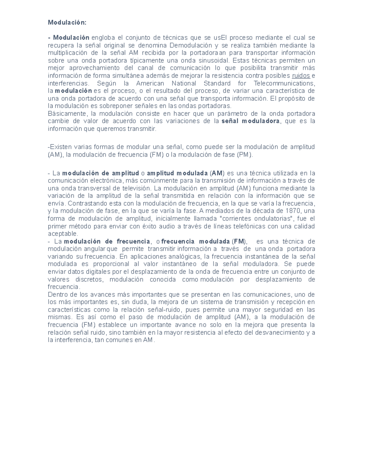 Marco teorico - materia - Modulación: Modulación engloba el conjunto de técnicas que se usEl ...