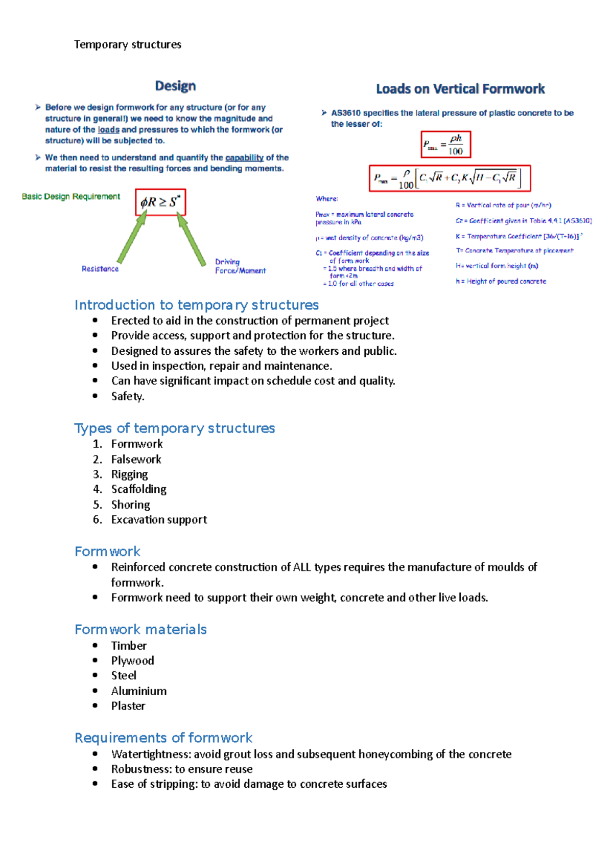 Temporary structures - Lecture Summary - Introduction to temporary ...