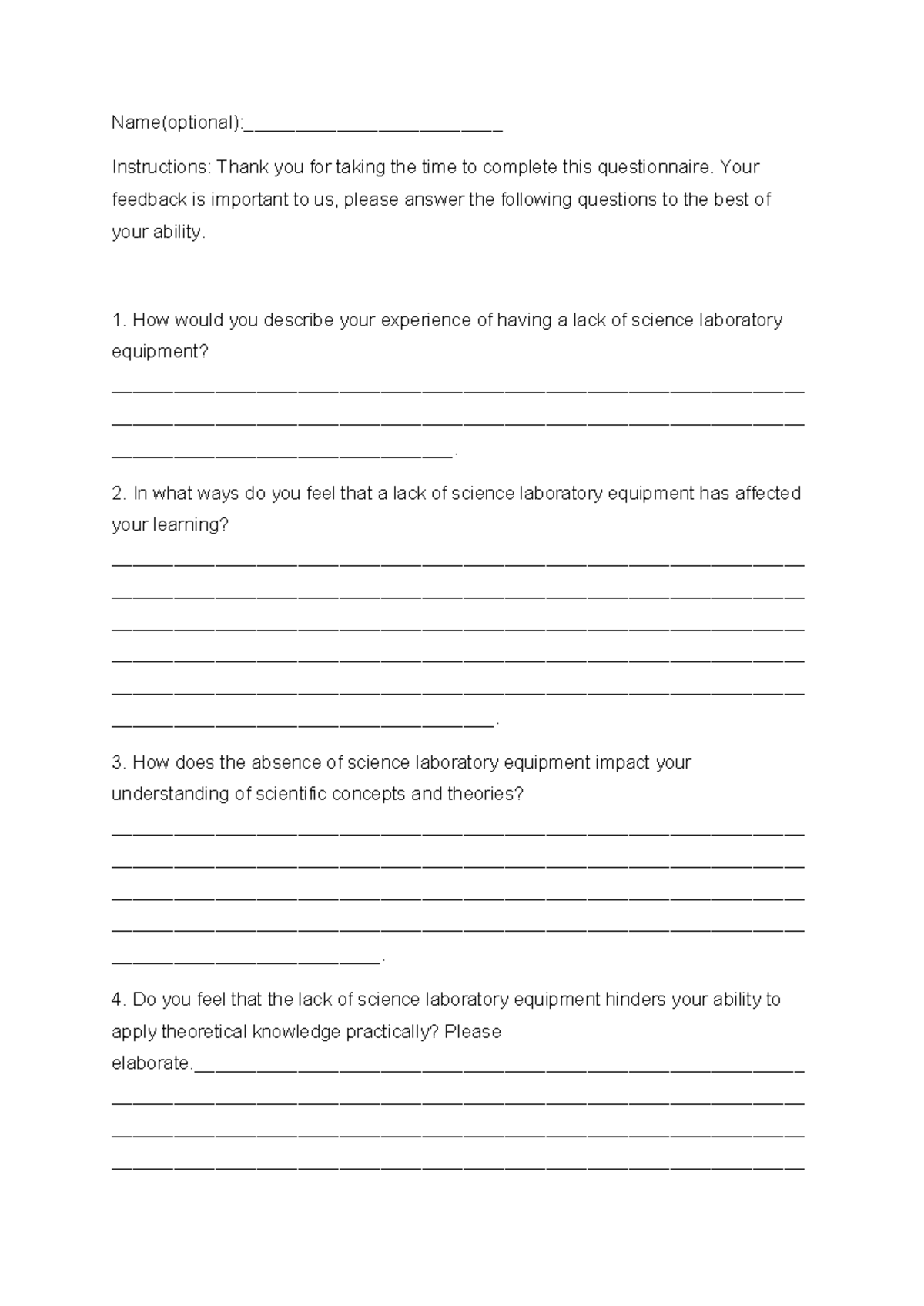 Q - sample questionnaire - Name(optional ...