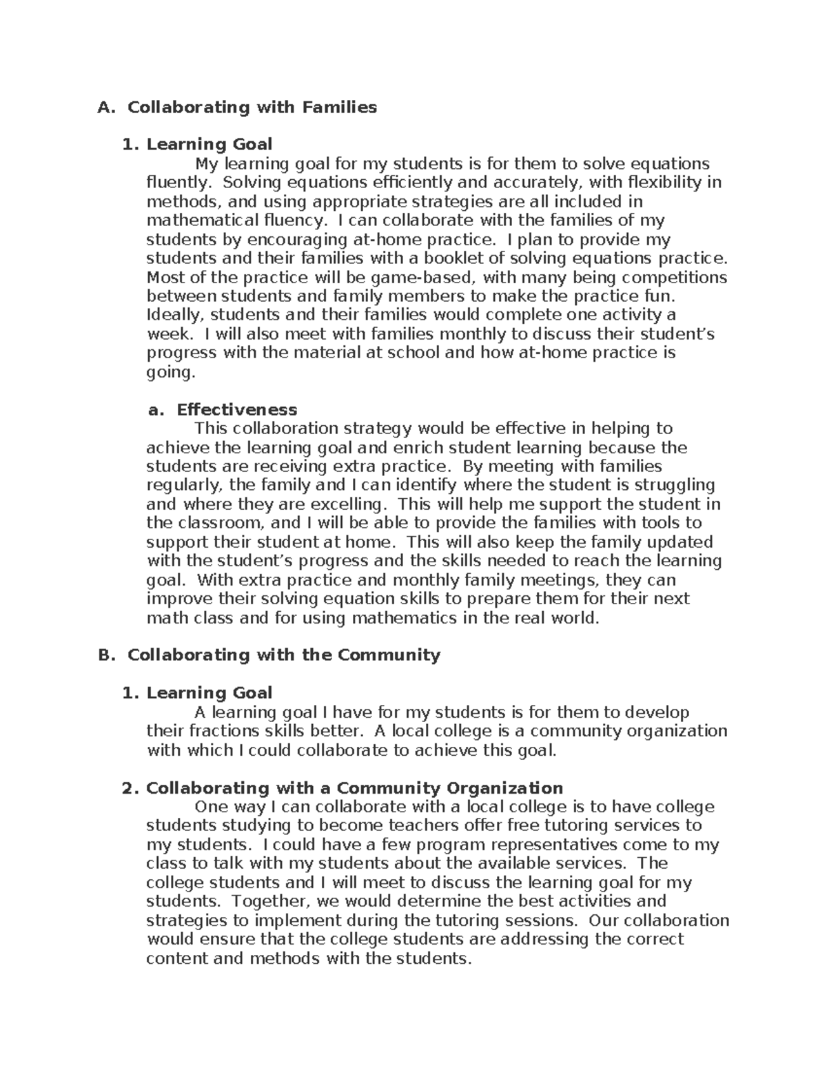 D188 Task 3 - Passed - A. Collaborating with Families 1. Learning Goal ...