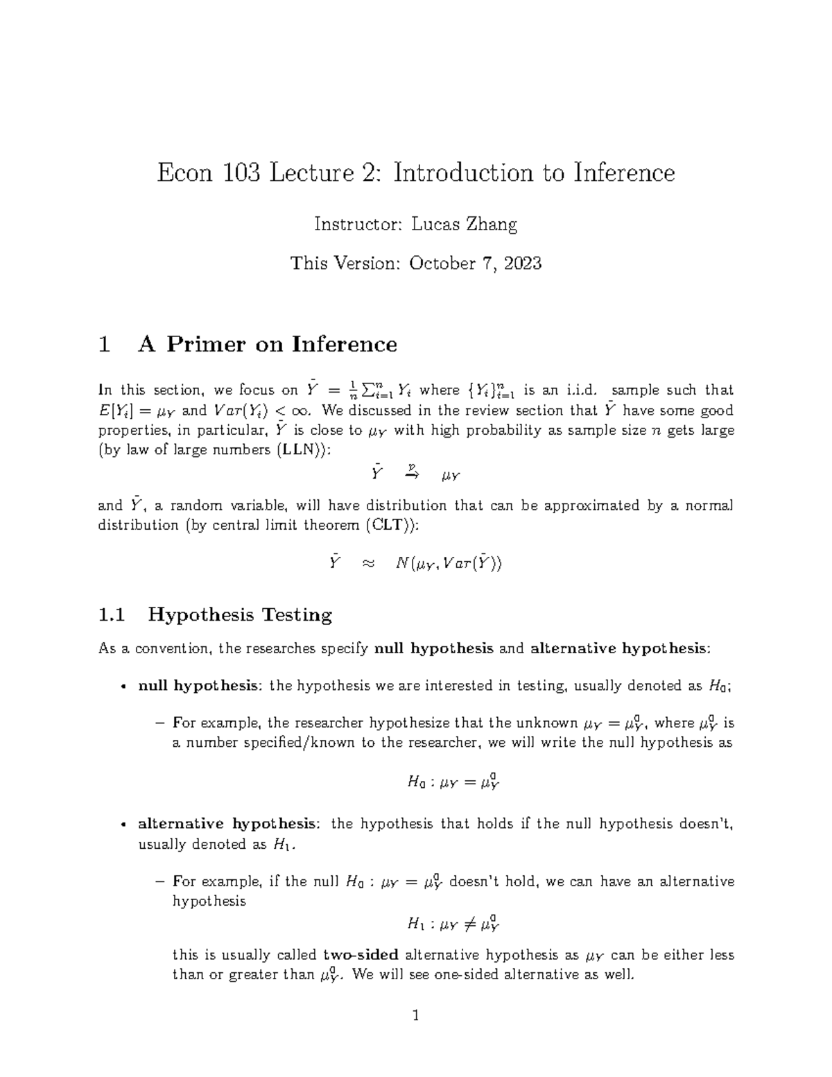 Inference - awgw - Econ 103 Lecture 2: Introduction to Inference Instructor: Lucas Zhang This ...