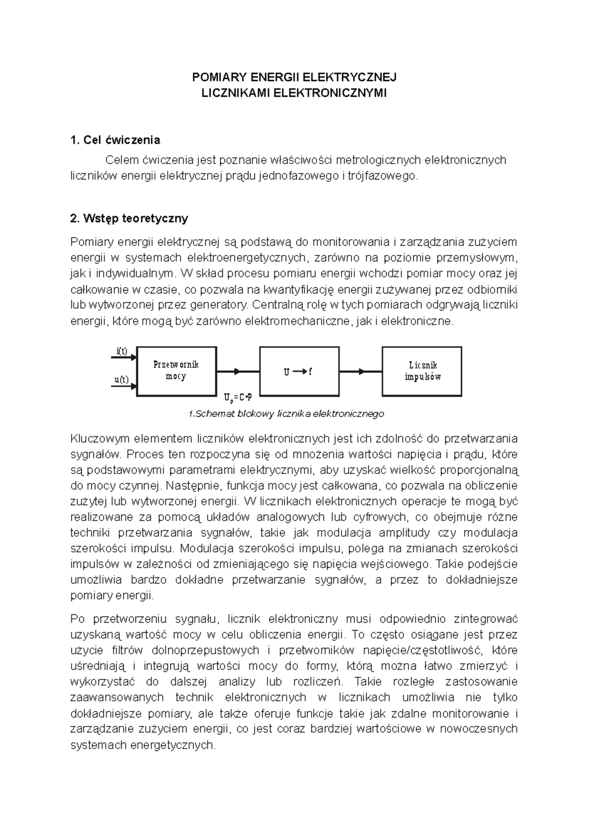 Pomiary Energii Elektrycznej sprawozdanie - POMIARY ENERGII ELEKTRYCZNEJ LICZNIKAMI ...