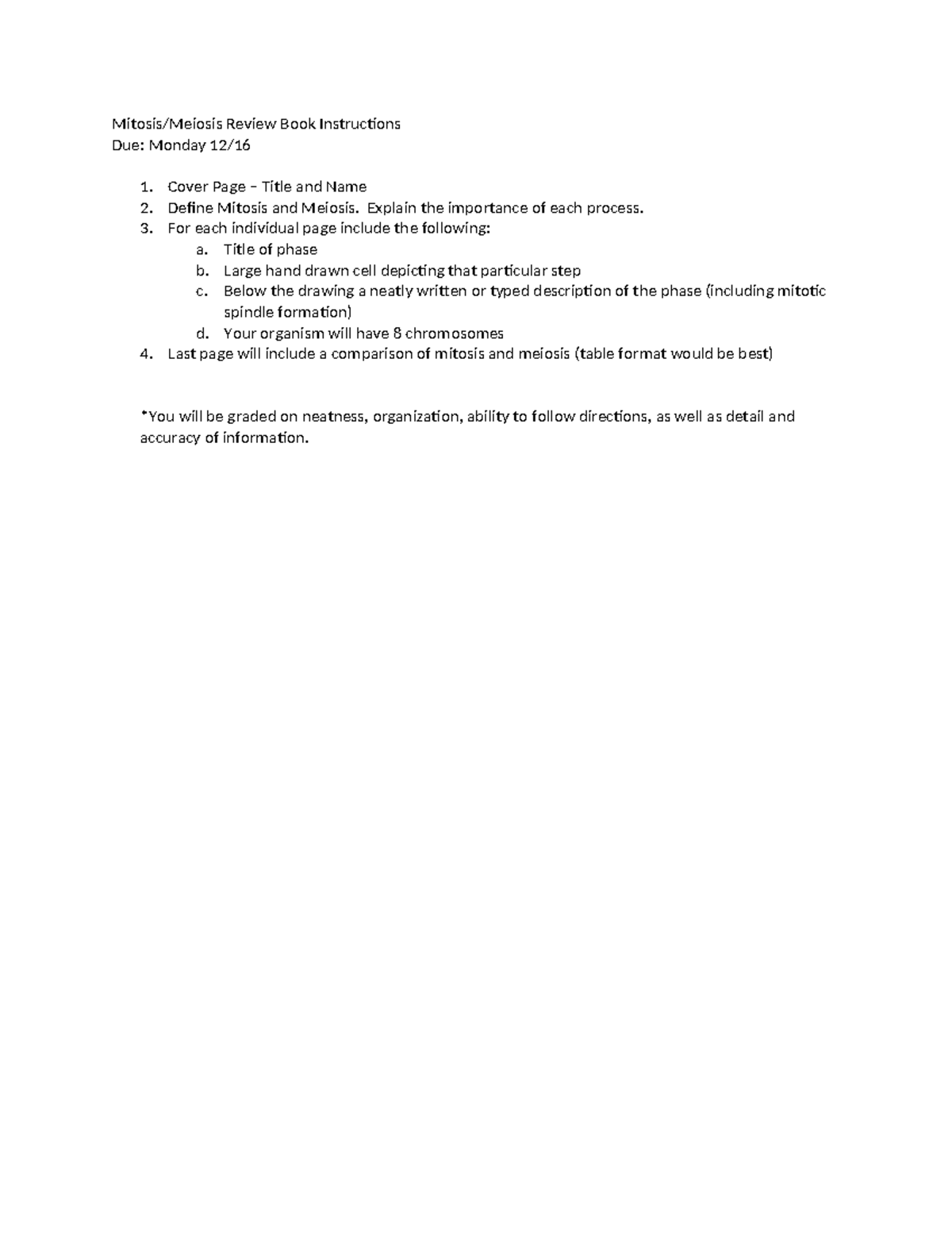 Mitosis meiosis review book - Mitosis/Meiosis Review Book Instructions ...