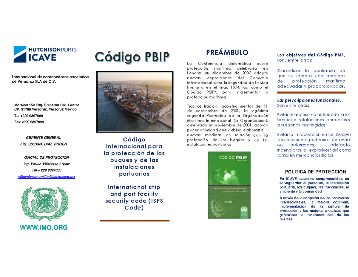 Codigo.PBIP Triptico Icave - Los objetivos del Código PBIP , son, entre ...