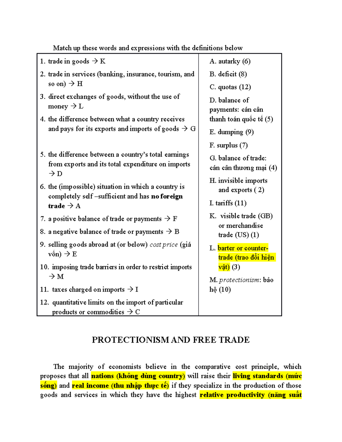 Bài tập Unit 1 và đáp án - Match up these words and expressions with ...