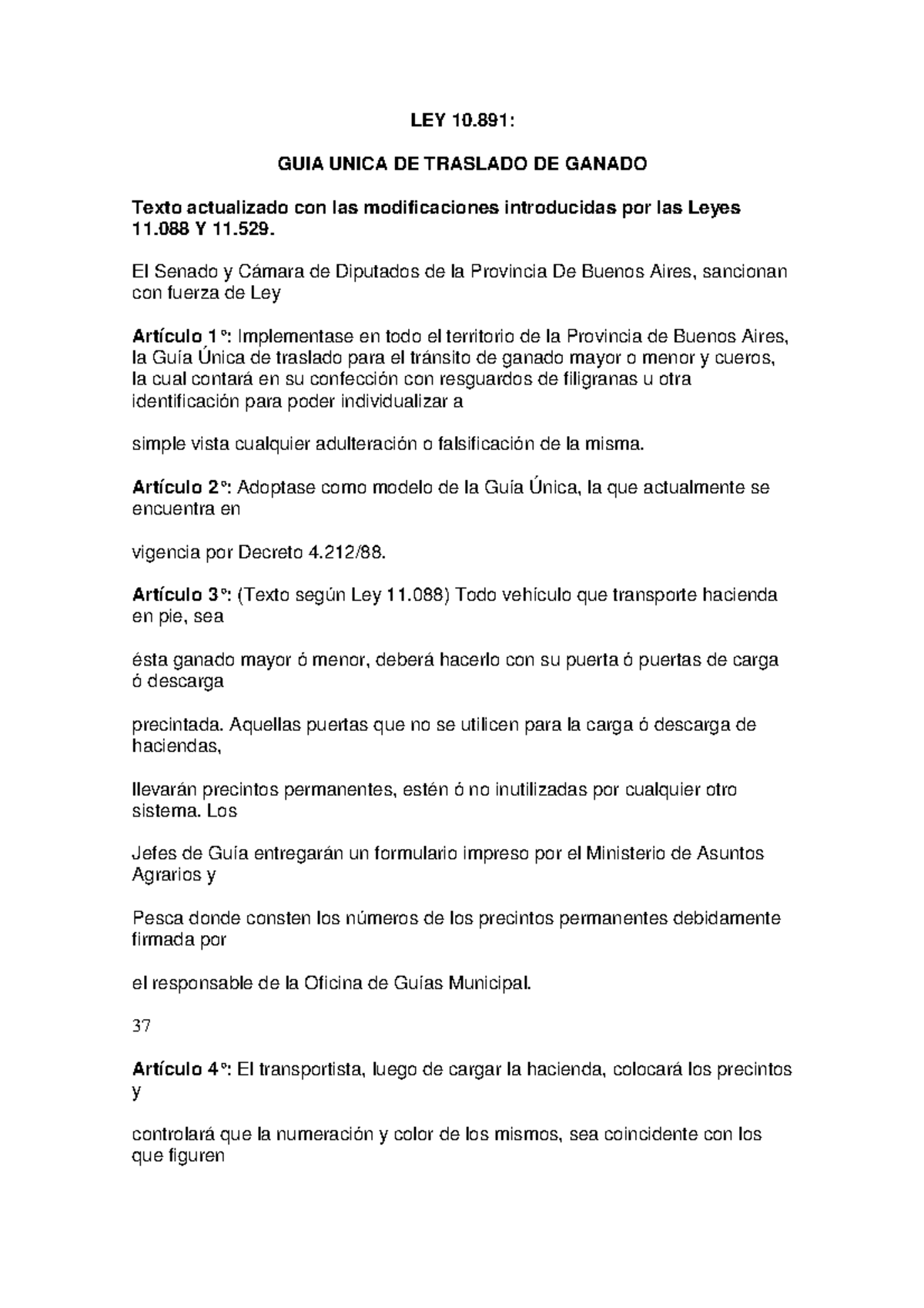 GUT LEY 10891 - INFORMACION - LEY 10: GUIA UNICA DE TRASLADO DE GANADO ...