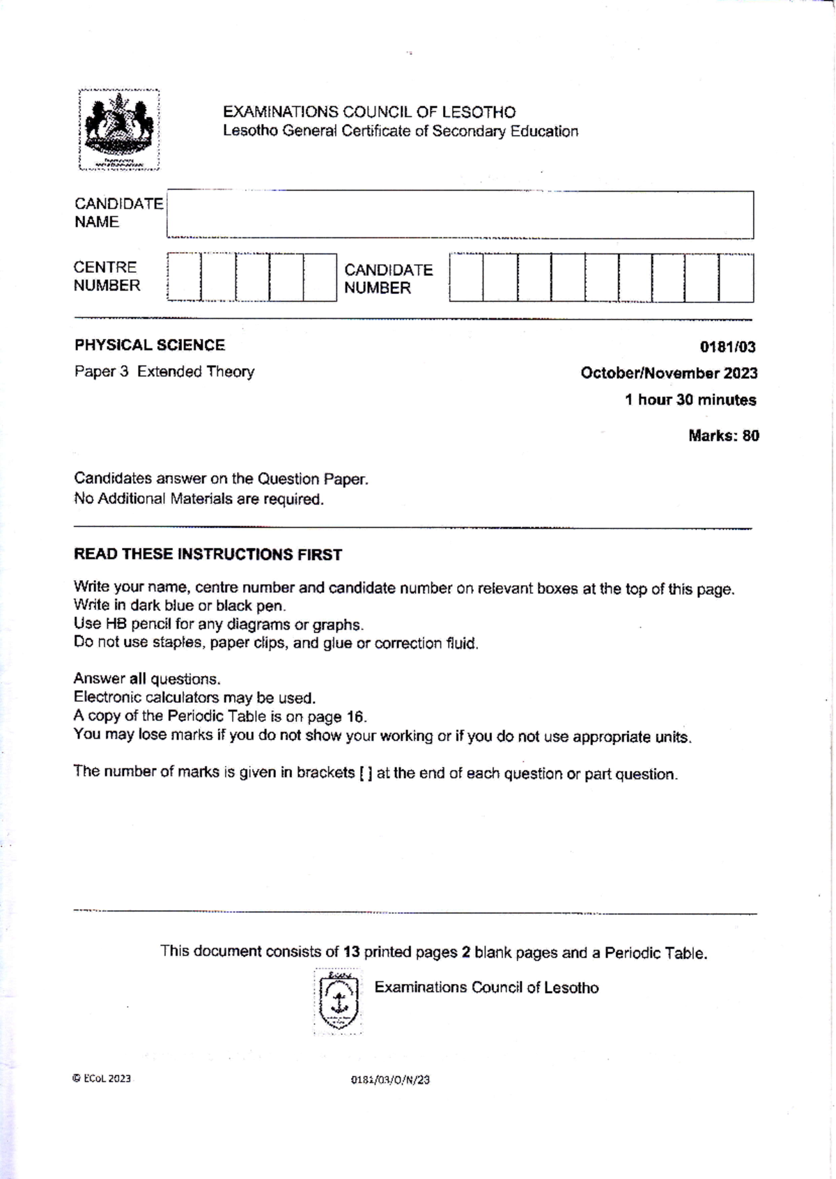 P3 - Lgsce papers - EXAMINATIONS COUNCIL OF LESOTHO Lesotho General ...