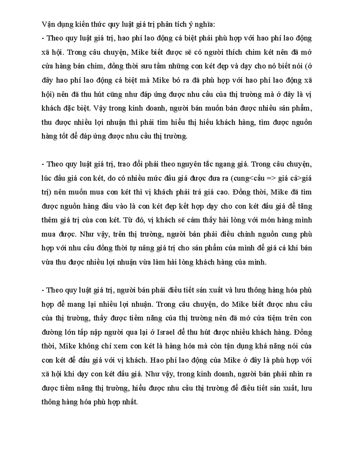 KTCT - MID - KTCT - MID - Vận dụng kiến thức quy luật giá trị phân tích ý nghĩa: Theo quy luật ...