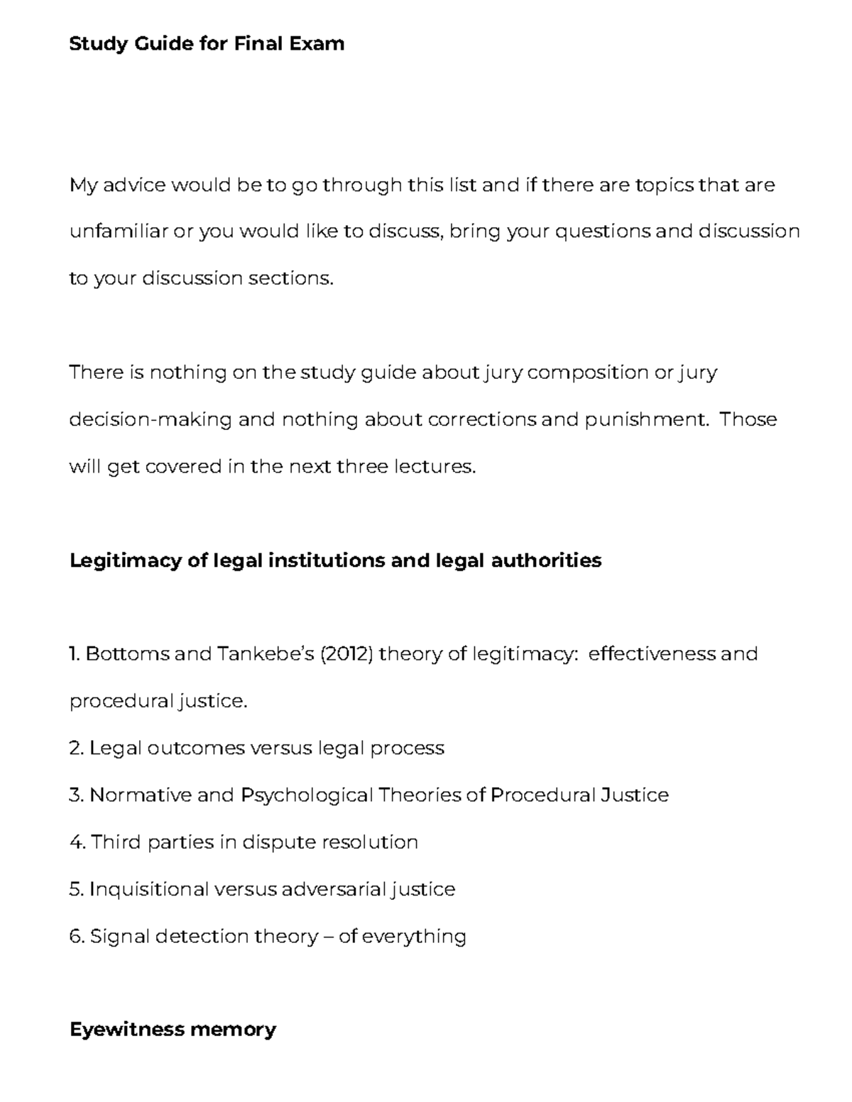 Psych 179 final study guide - Study Guide for Final Exam My advice ...