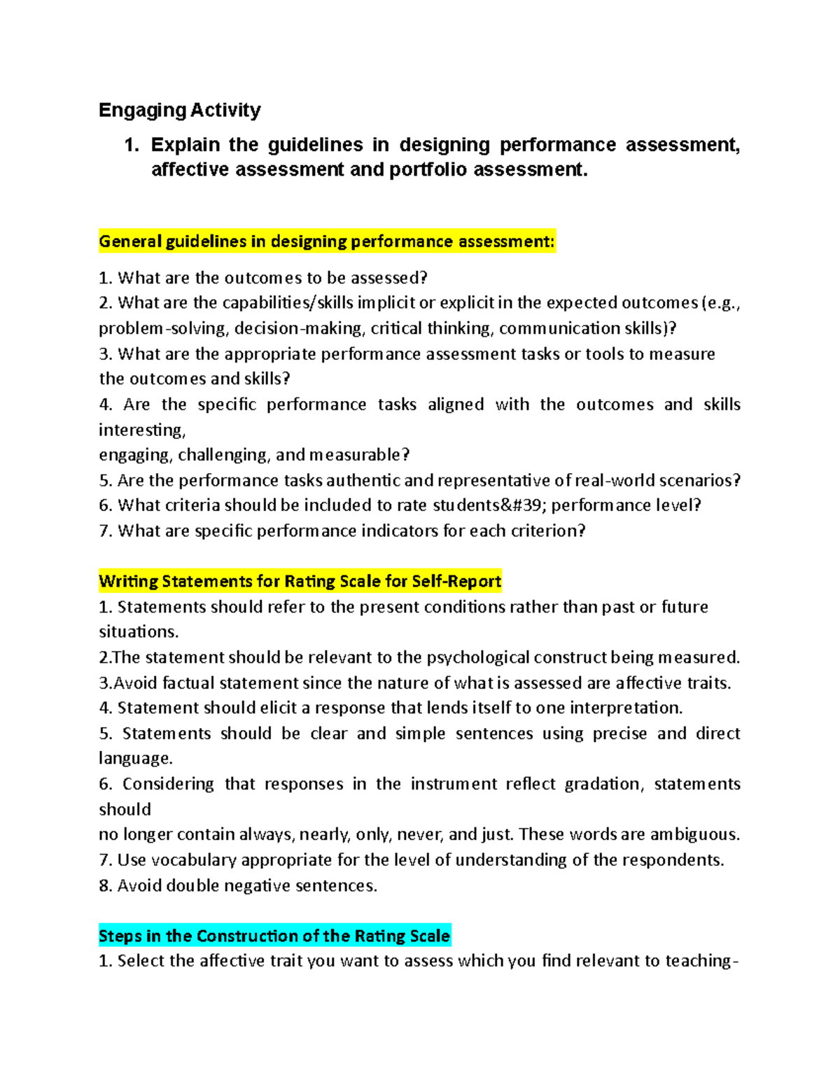 Engaging Activity - Guidelines in selecting/ constructing assessment ...