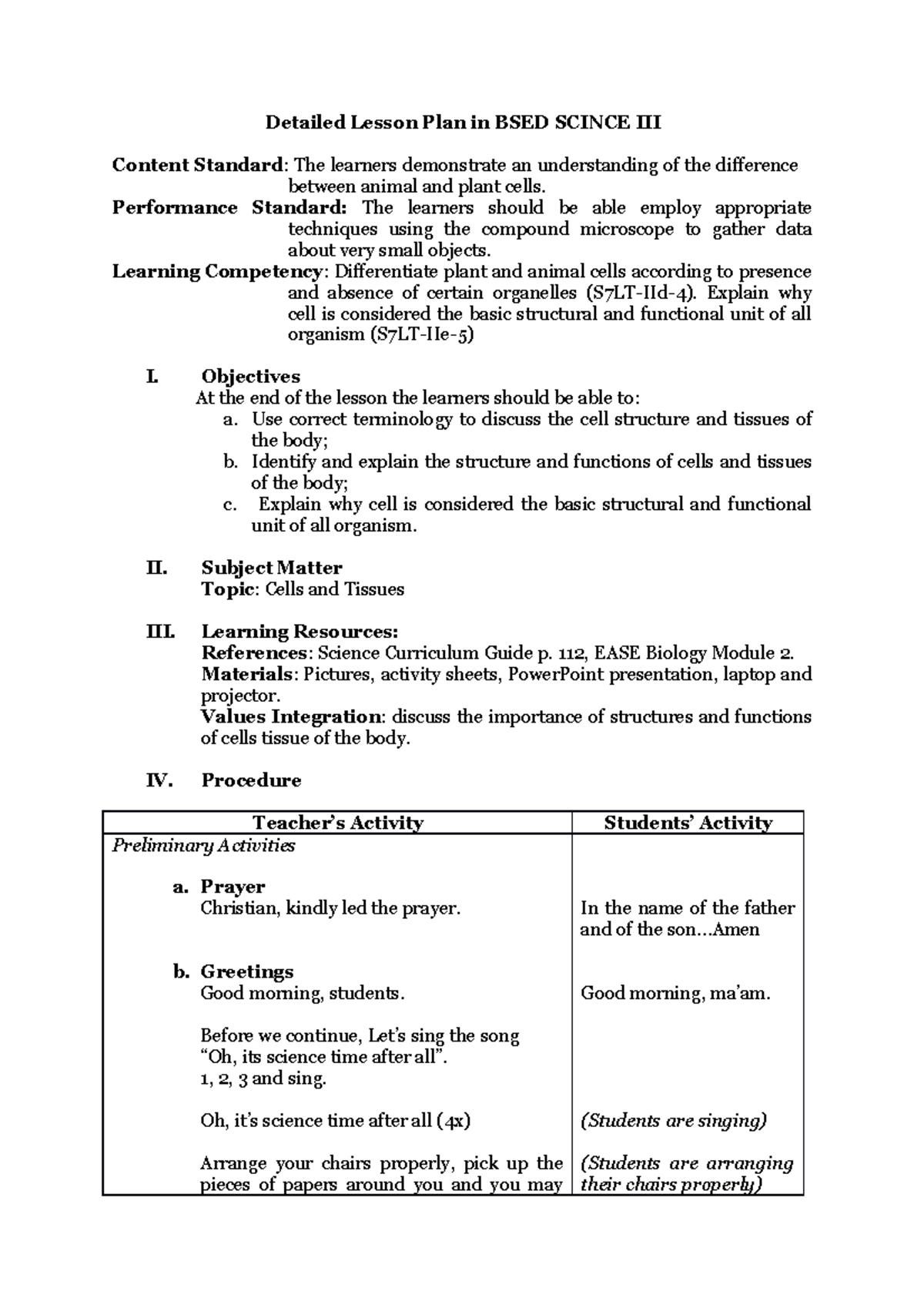 Cells And Tissue DLP Final Detailed Lesson Plan In BSED SCINCE III cells-and-tissue-dlp-final-detailed-lesson-plan-in-bsed-scince-iii