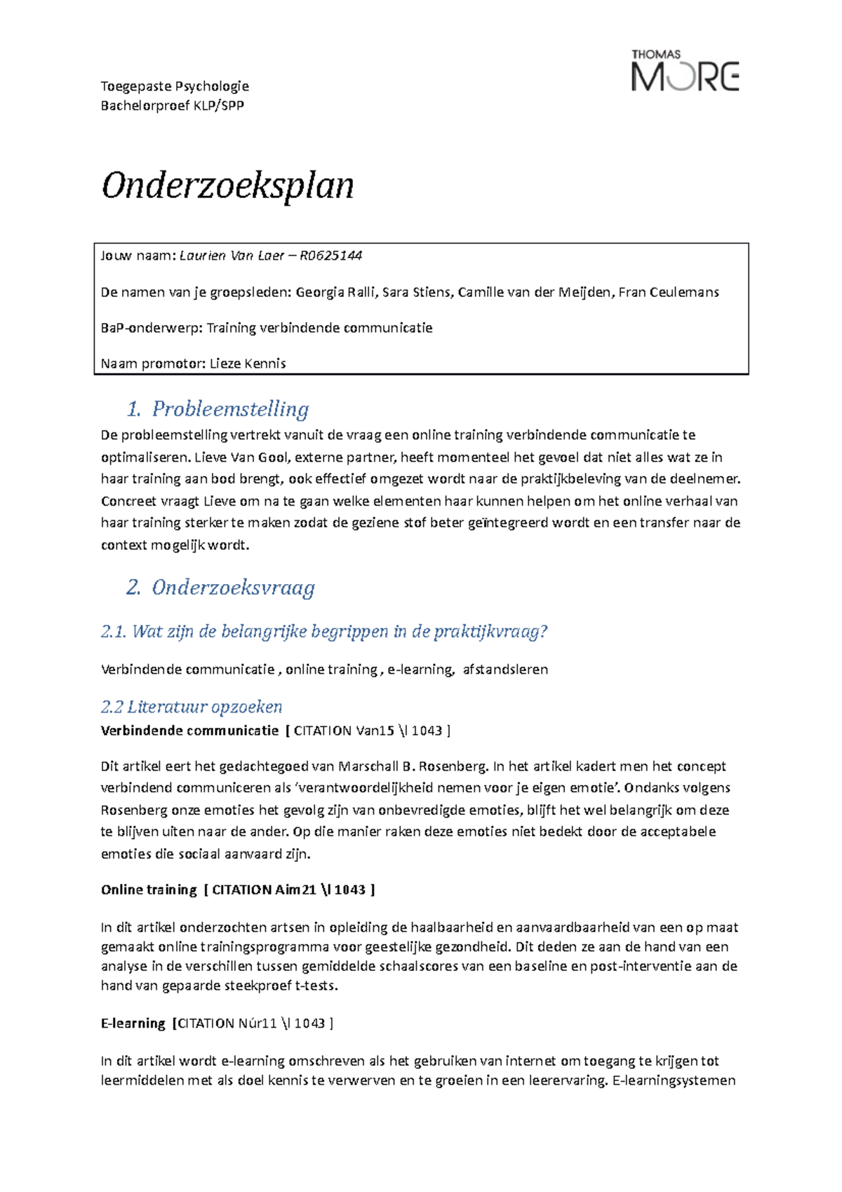 Individueel Onderzoeksplan Verbindendecommunicatie - Bachelorproef KLP ...