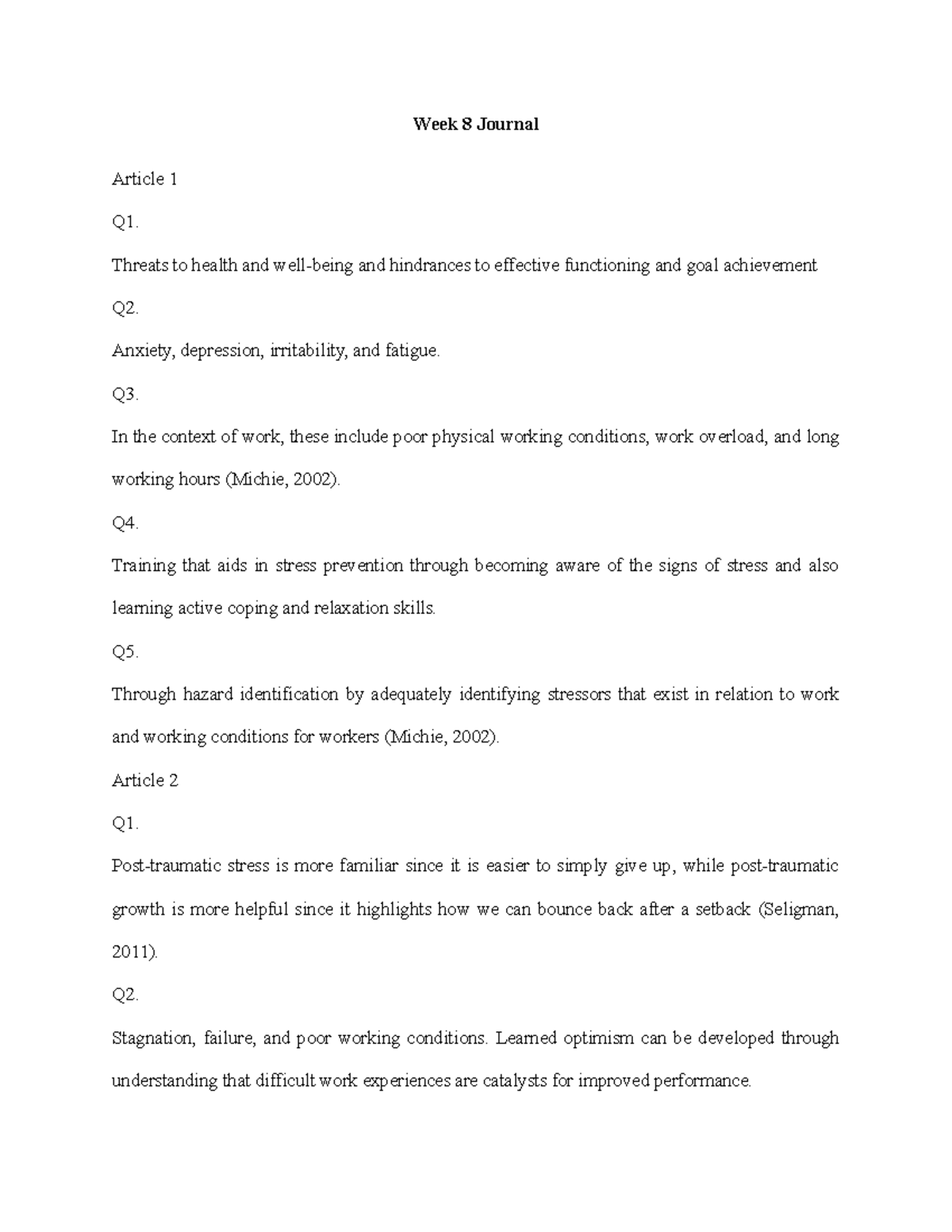 Week 8 Journal - The ABCD model involves the C that focuses on ...