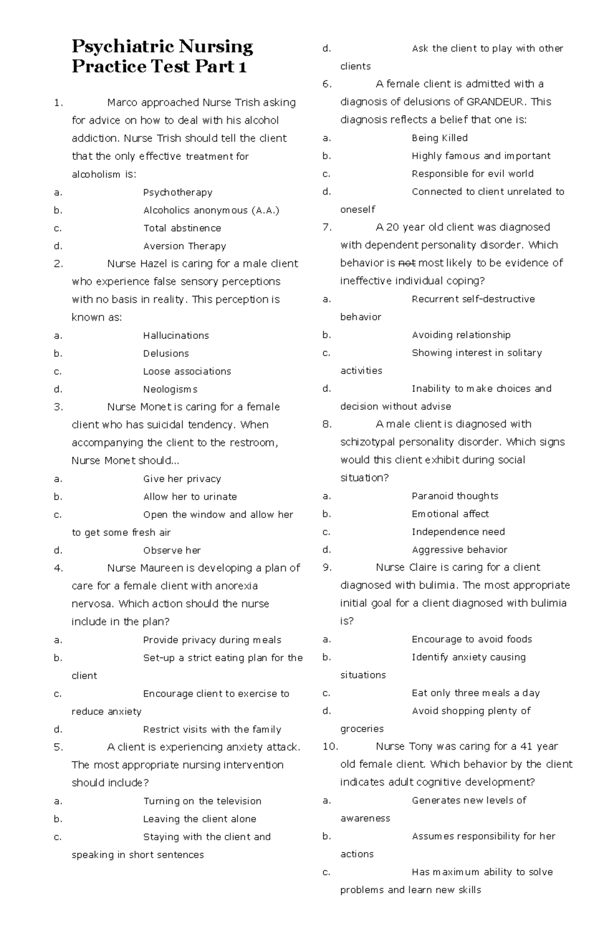 Practice-Test-Psychiatric-Nursing-150-Items - Psychiatric Nursing ...