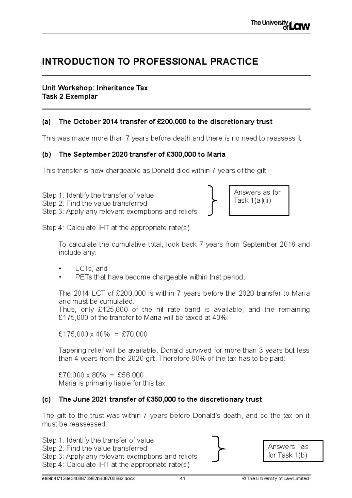 2021 Ipp Ws Inheritance Tax Ce02 Task 02 Exemplar Introduction To
