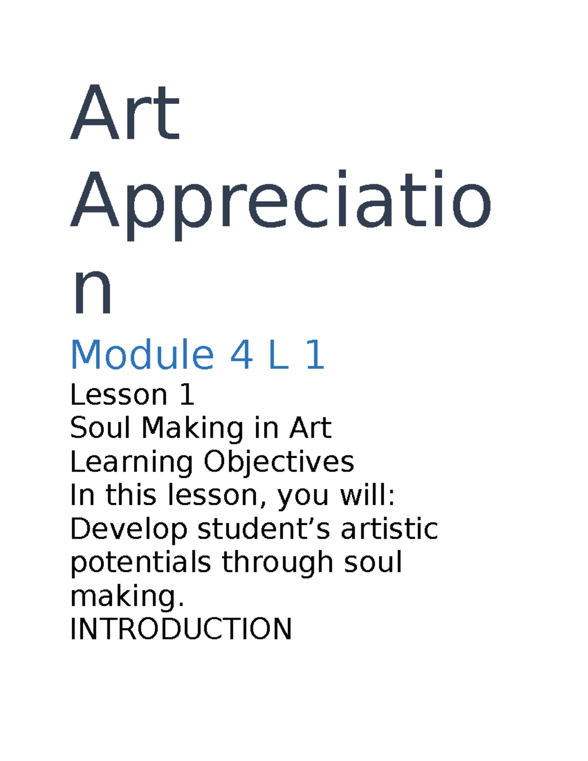 ART APP - art appreciation - Art Appreciatio n Module 4 L 1 Lesson 1 ...