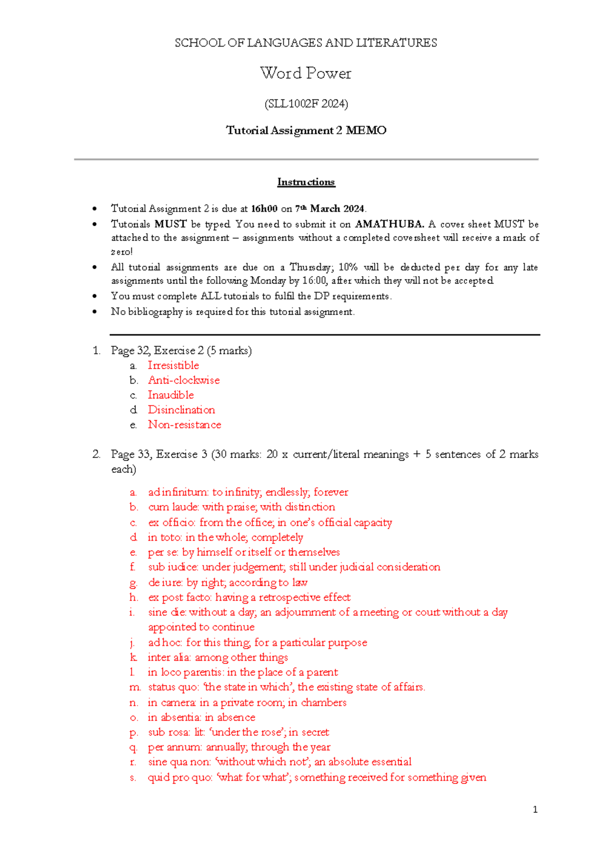 Tutorial Assignment 2 MEMO 2024 - 1 SCHOOL OF LANGUAGES AND LITERATURES Word Power (SLL1002F ...