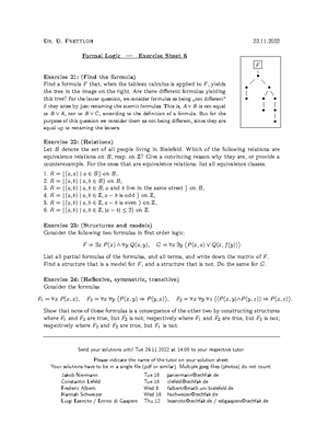 Logic 22-exc03 - Hausaufgaben - Dr. D. Frettl ̈oh 25. Formal Logic — Exercise Sheet 3 Exercise 9 ...