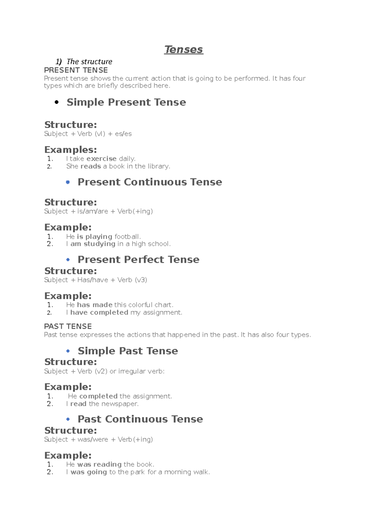 Tenses in english - Tenses 1) The structure PRESENT TENSE Present tense ...
