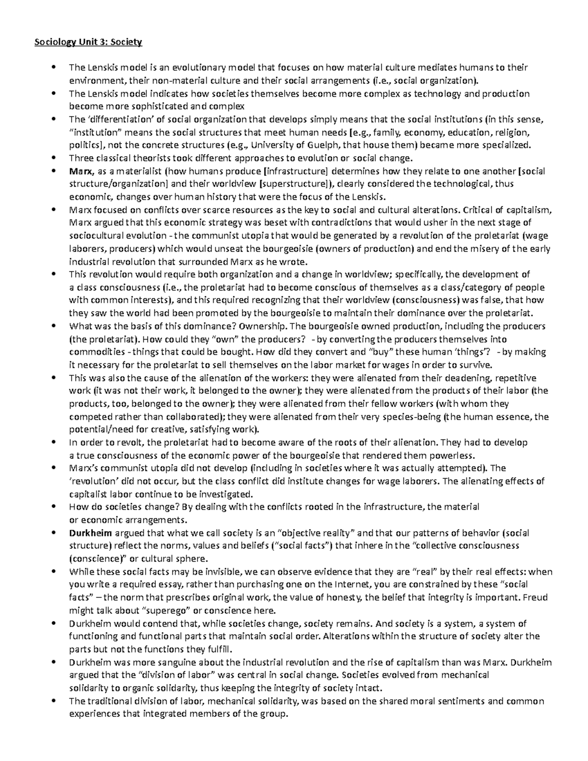 Sociology Unit 3:4:5 - Notes - Sociology Unit 3: Society The Lenskis ...