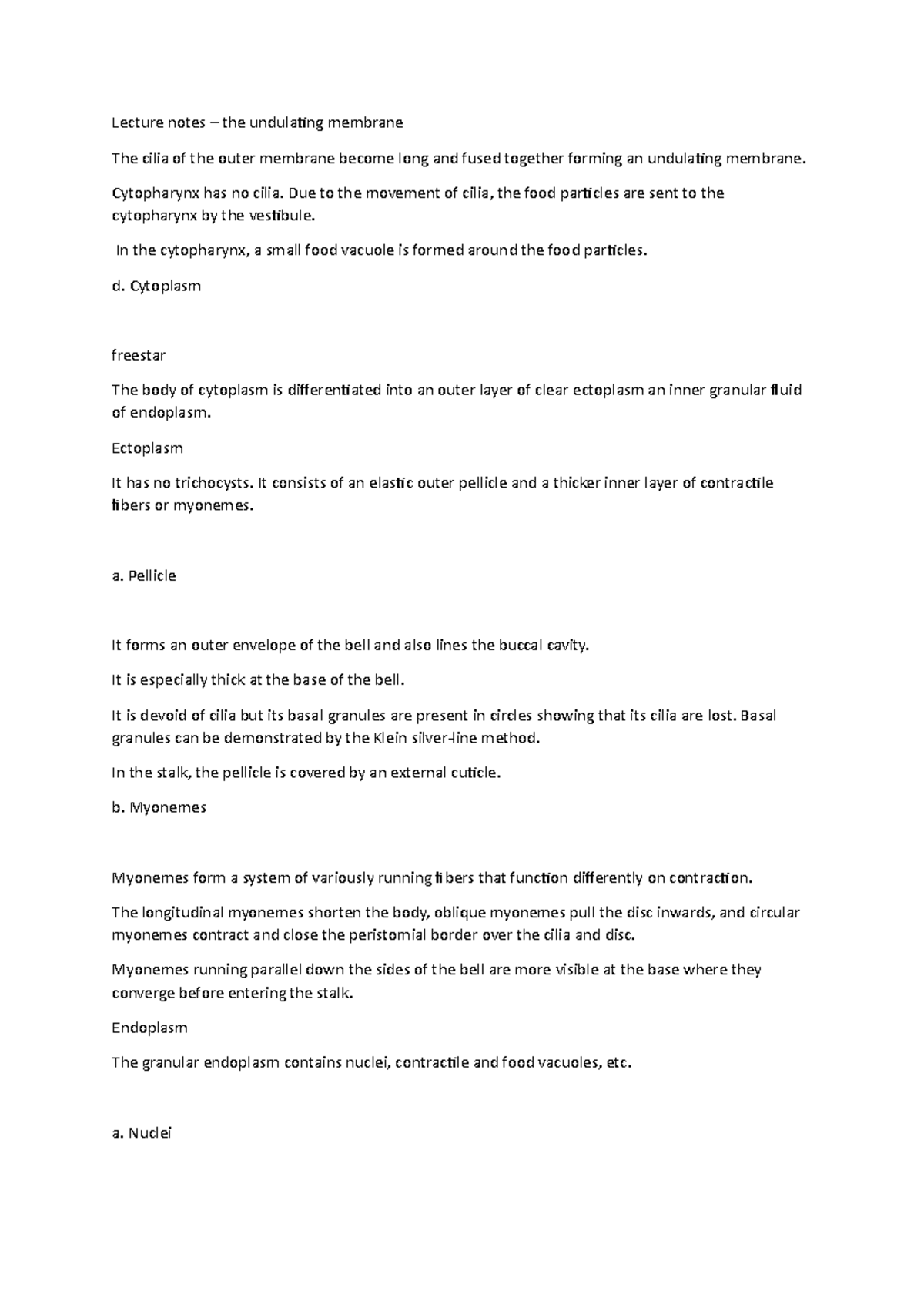 Lecture notes – the undulating membrane - Studocu