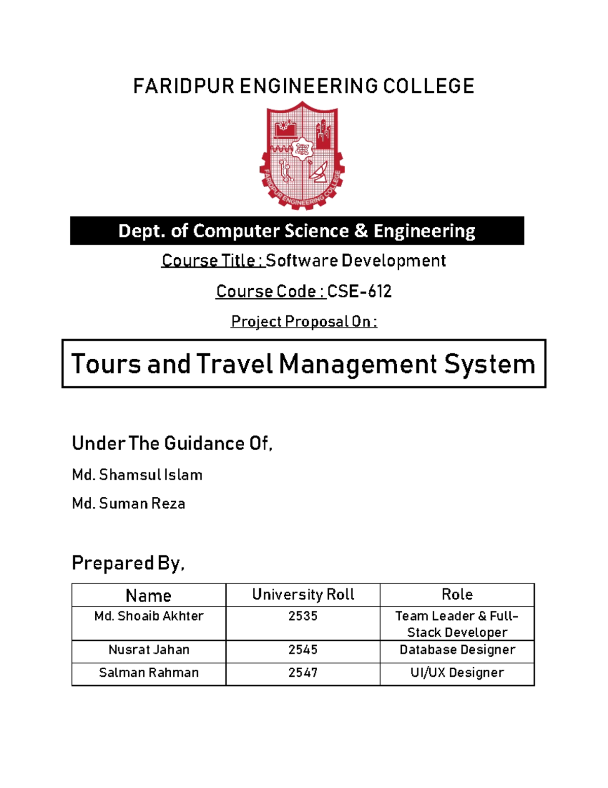 Proposal on tour and travel management system - FARIDPUR ENGINEERING ...