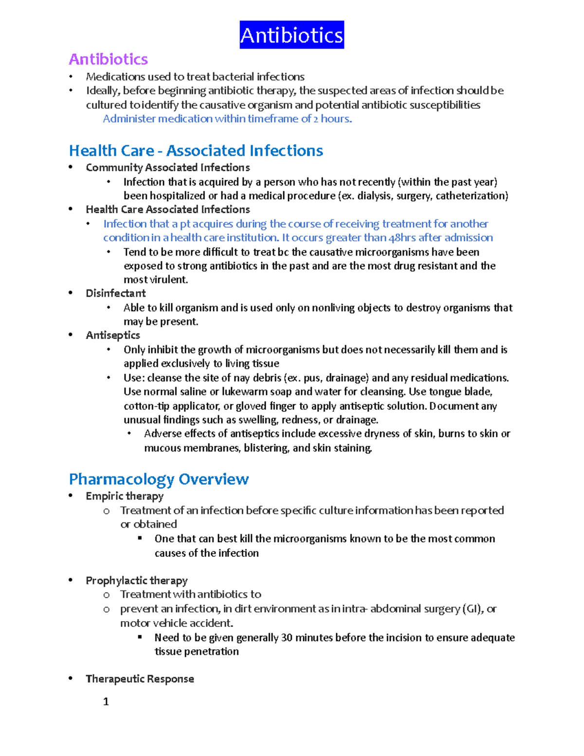 Pharm Final - antibiotic and anti fungal notes - professor Connor ...