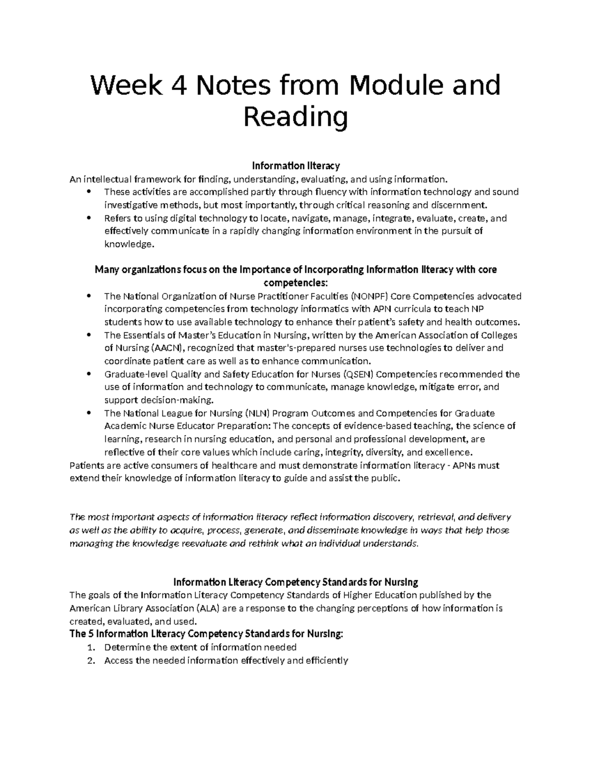 Week 4 Notes from Module and Reading - Week 4 Notes from Module and ...