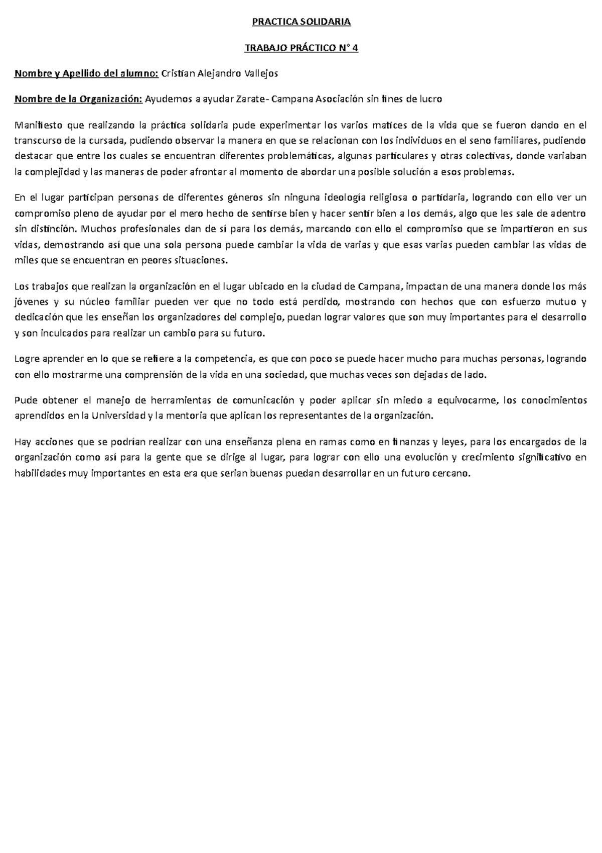 Practica Solidaria - ffggf - PRACTICA SOLIDARIA TRABAJO PRÁCTICO N° 4 ...