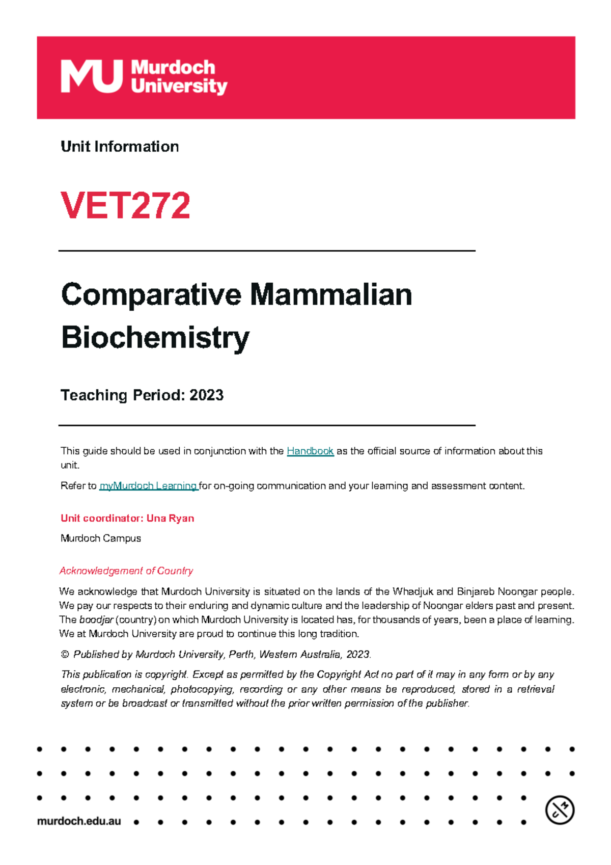 VET272 Unit Information 2023 - Unit Information VET Comparative ...