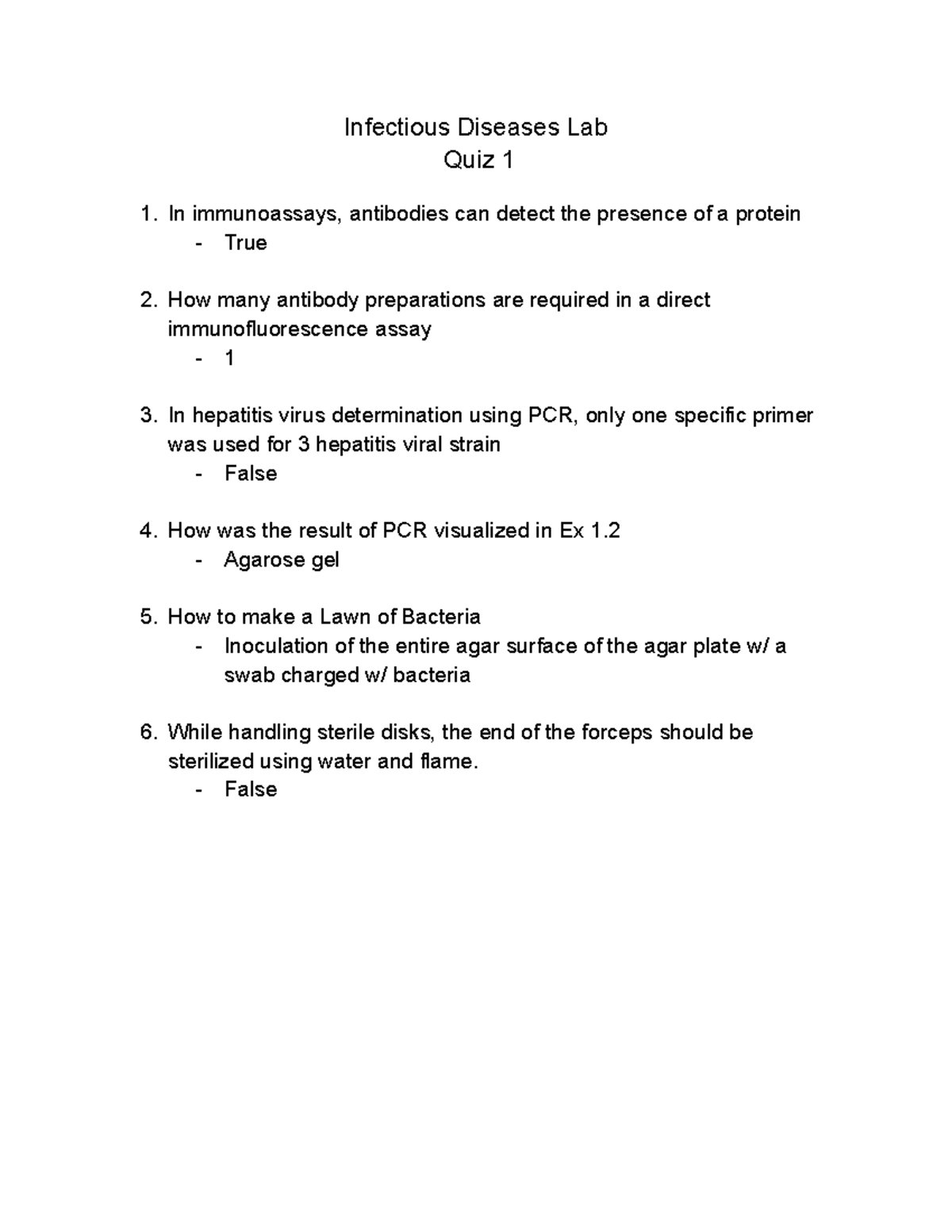 Infectious Diseases Lab Quiz 1 - Infectious Diseases Lab Quiz 1 In ...
