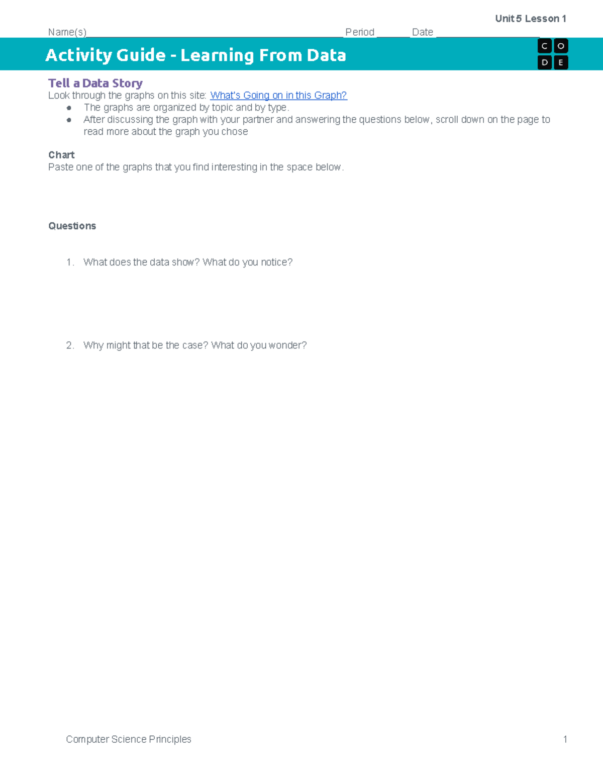 Activity Guide - Learning From Data - Unit 5 Lesson 1 - Unit 5 Lesson 1 ...