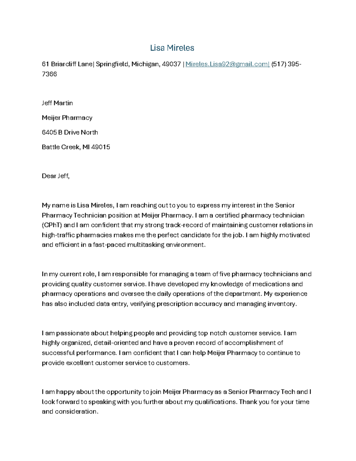 Lisa Mireles - WK 4 summative Assessment: Cover letter and reflection ...