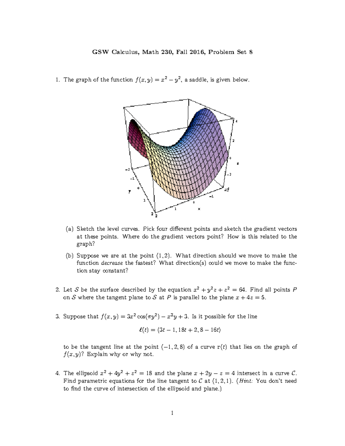 Set-8 fall2016 - GSW Problem Set 8 - GSW Calculus, Math 230, Fall 2016 ...