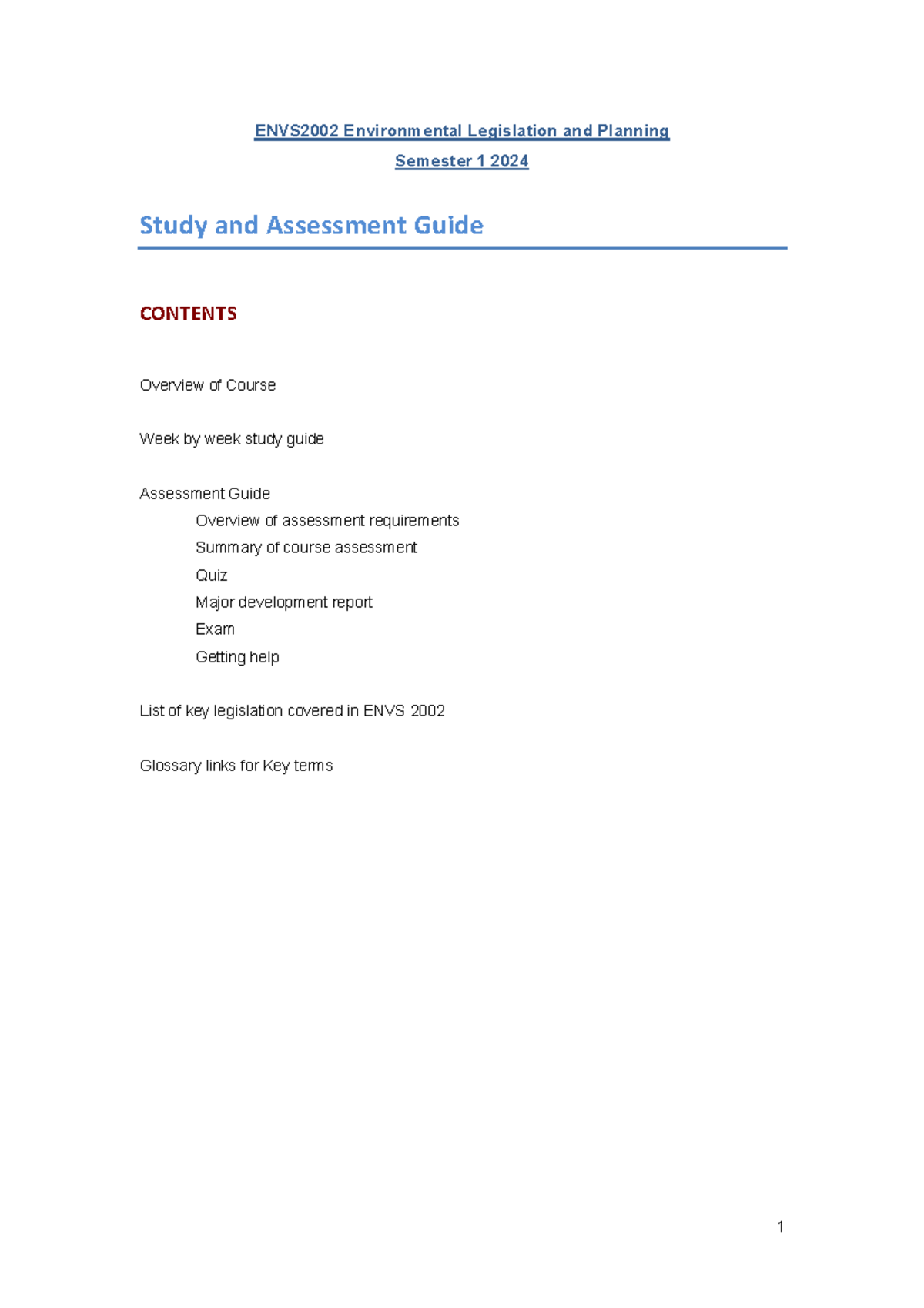 ENVS2002 - 2024 Study and Assessment Guide V 1-1 - ENVS2002 ...