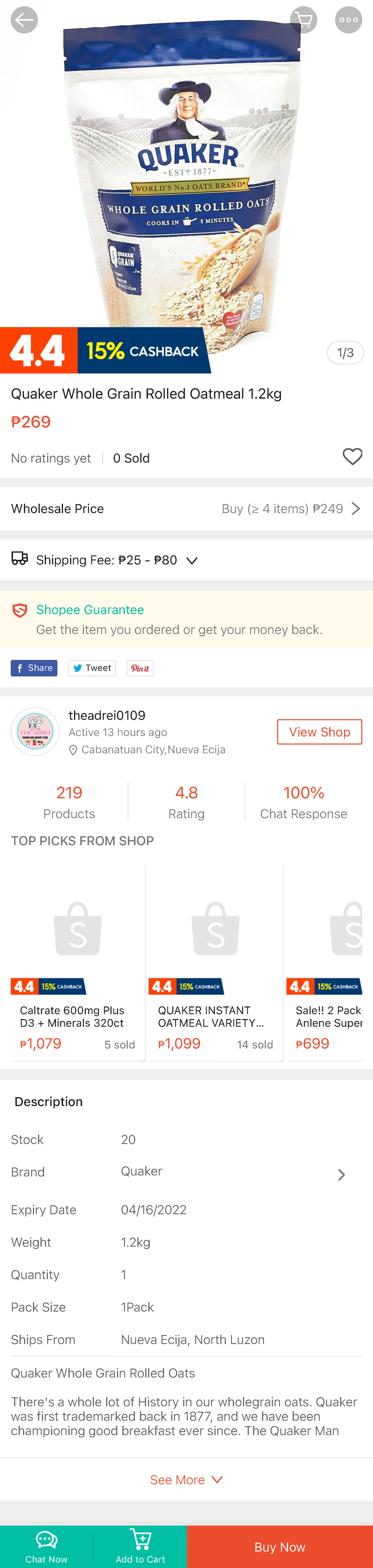 Httpsshopee.ph Quaker Whole Grain Rolled Oatmeal 1 2kg i - Quaker Whole ...