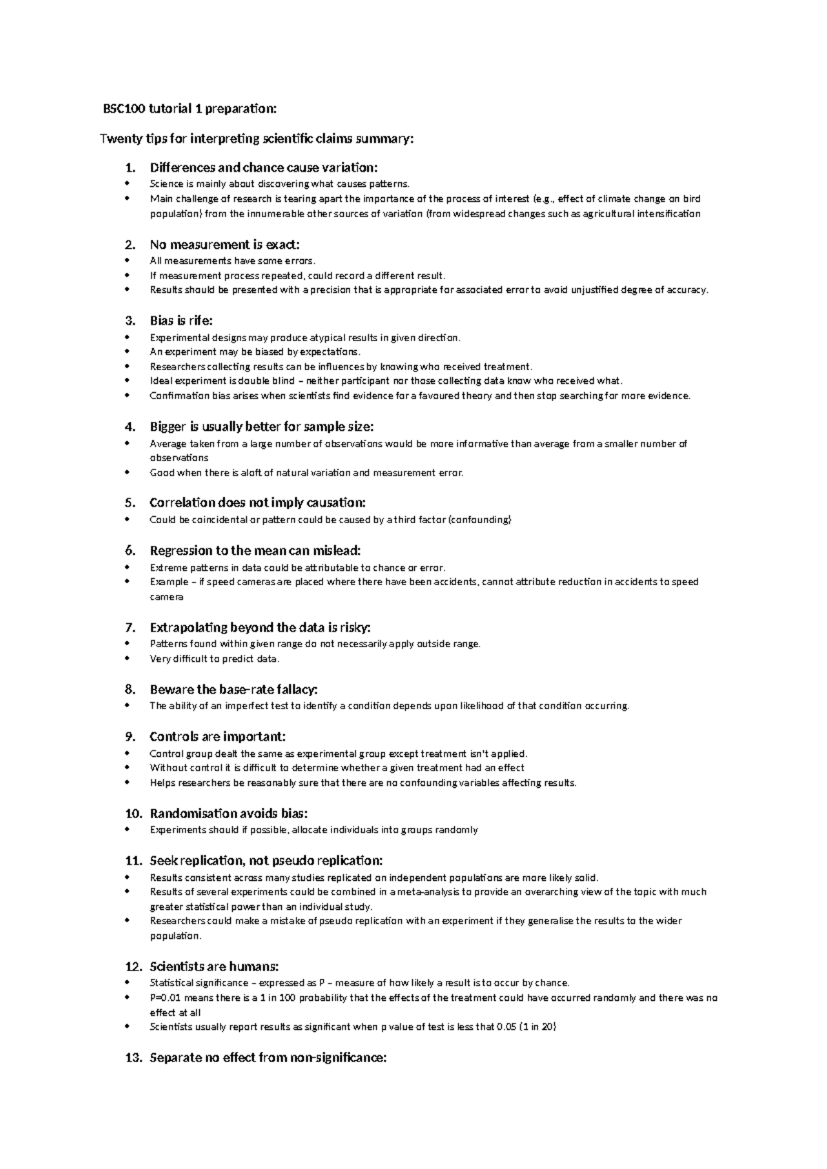 BSC100 tutorial 1 preparation - BSC100 tutorial 1 preparation: Twenty tips for interpreting ...