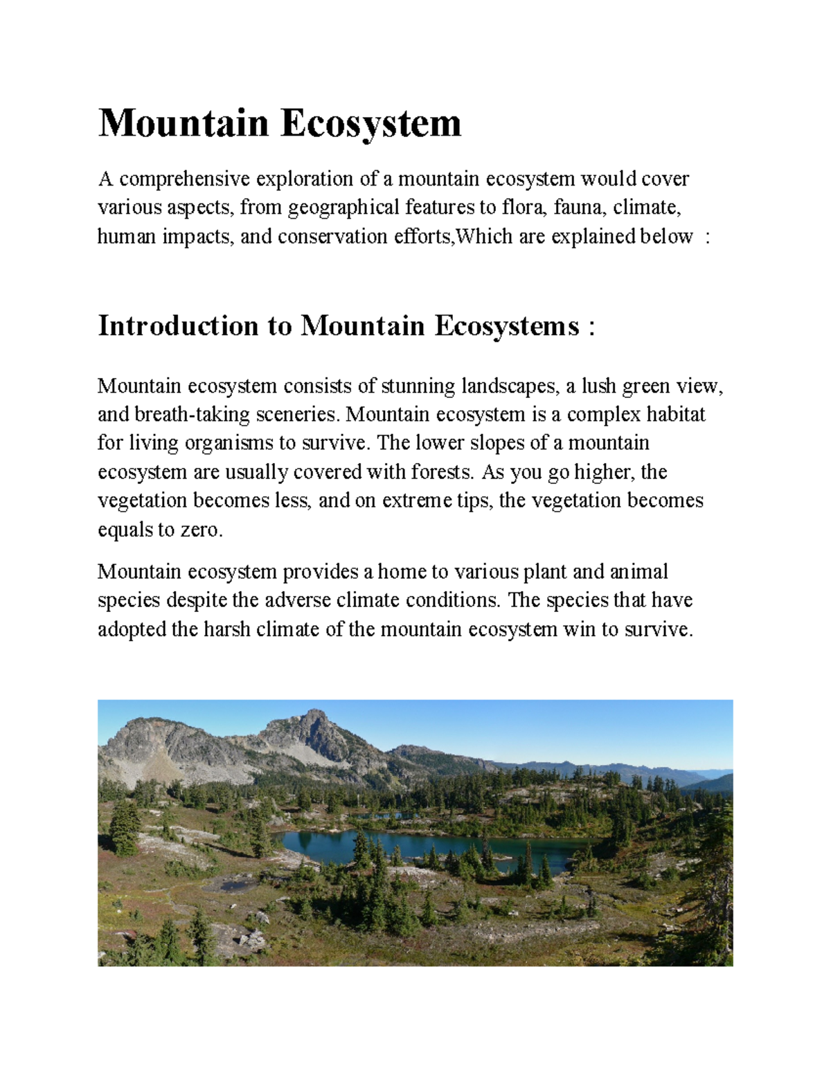 Mountain ecosystem - NOTES - Mountain Ecosystem A comprehensive ...