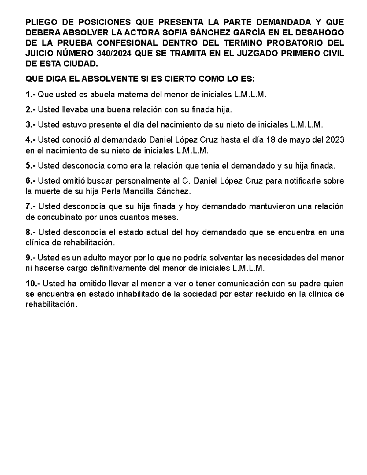 Prueba Confesional correcta - PLIEGO DE POSICIONES QUE PRESENTA LA ...