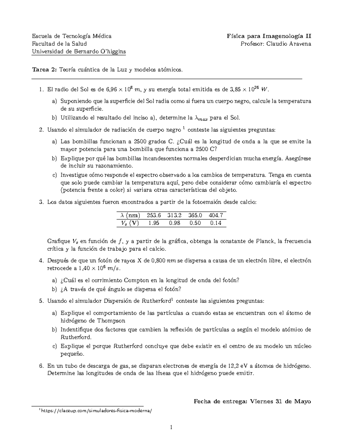 Tarea 2 - …….. - Escuela de Tecnolog ́ıa M ́edica F ́ısica para Imagenolog ́ıa II Facultad de la ...