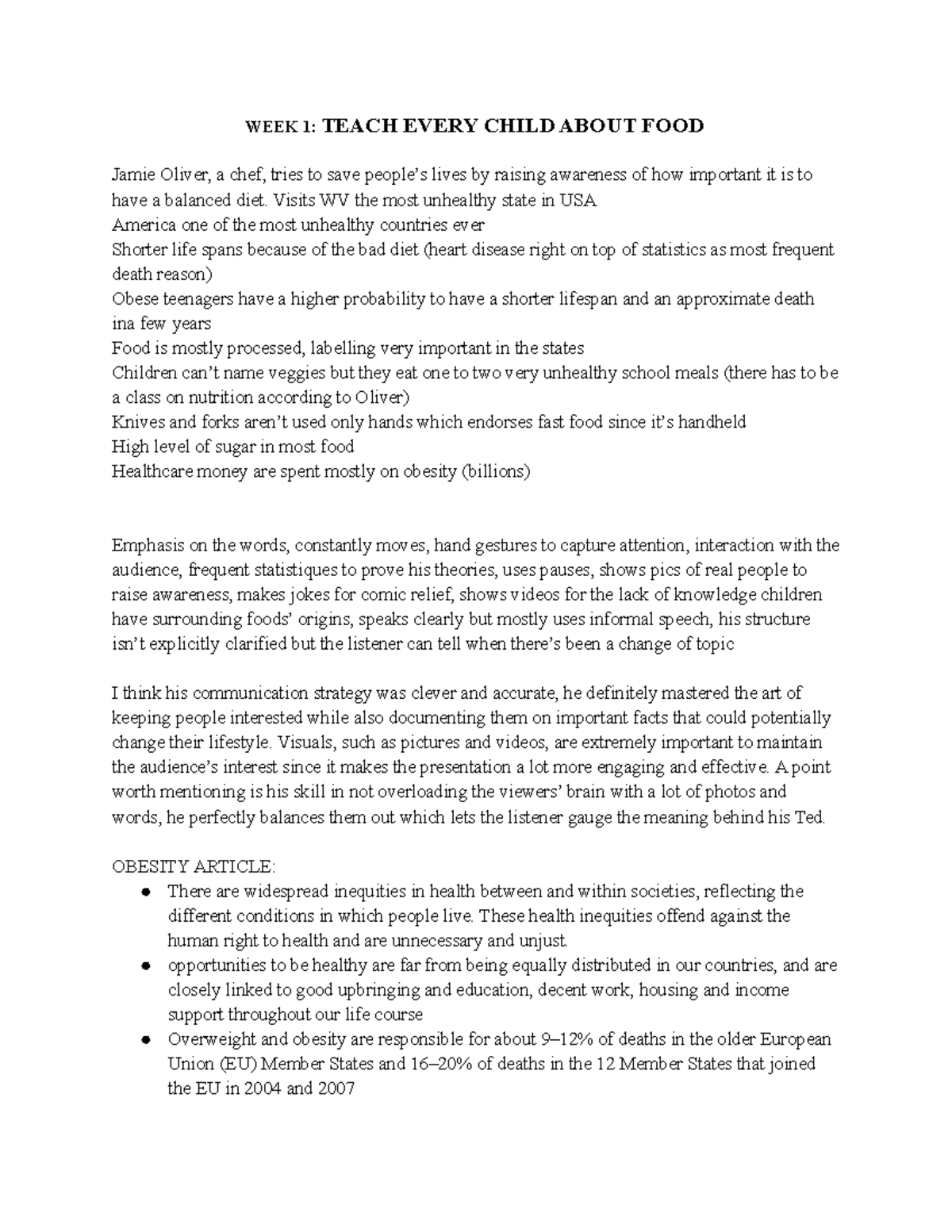 TED Talks FOR EXAM - Riassunti - WEEK 1: TEACH EVERY CHILD ABOUT FOOD ...