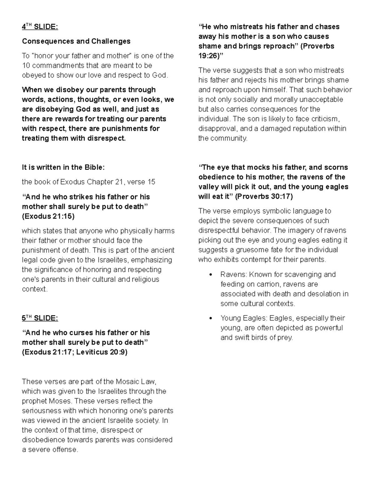 Script - 4 TH SLIDE: Consequences and Challenges To “honor your father ...