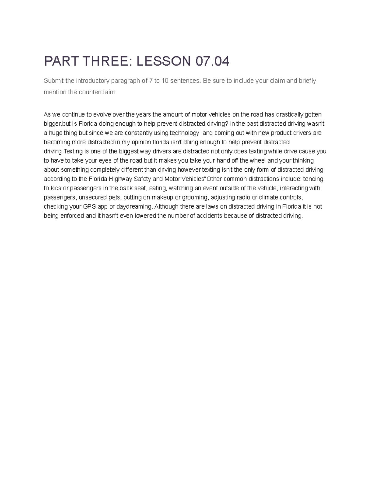 7.04 its an asigment - PART THREE: LESSON 07. Submit the introductory ...