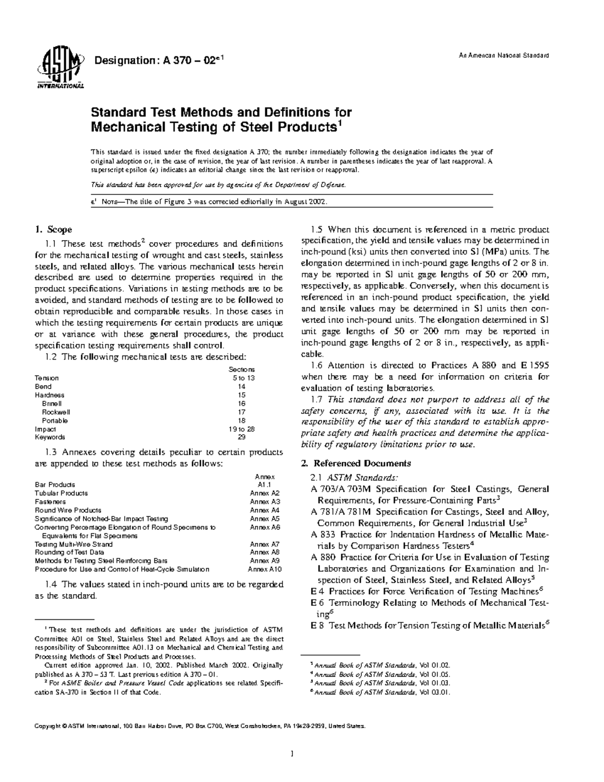 ASTM A 370 - deals with code and standard related to mechanical design ...