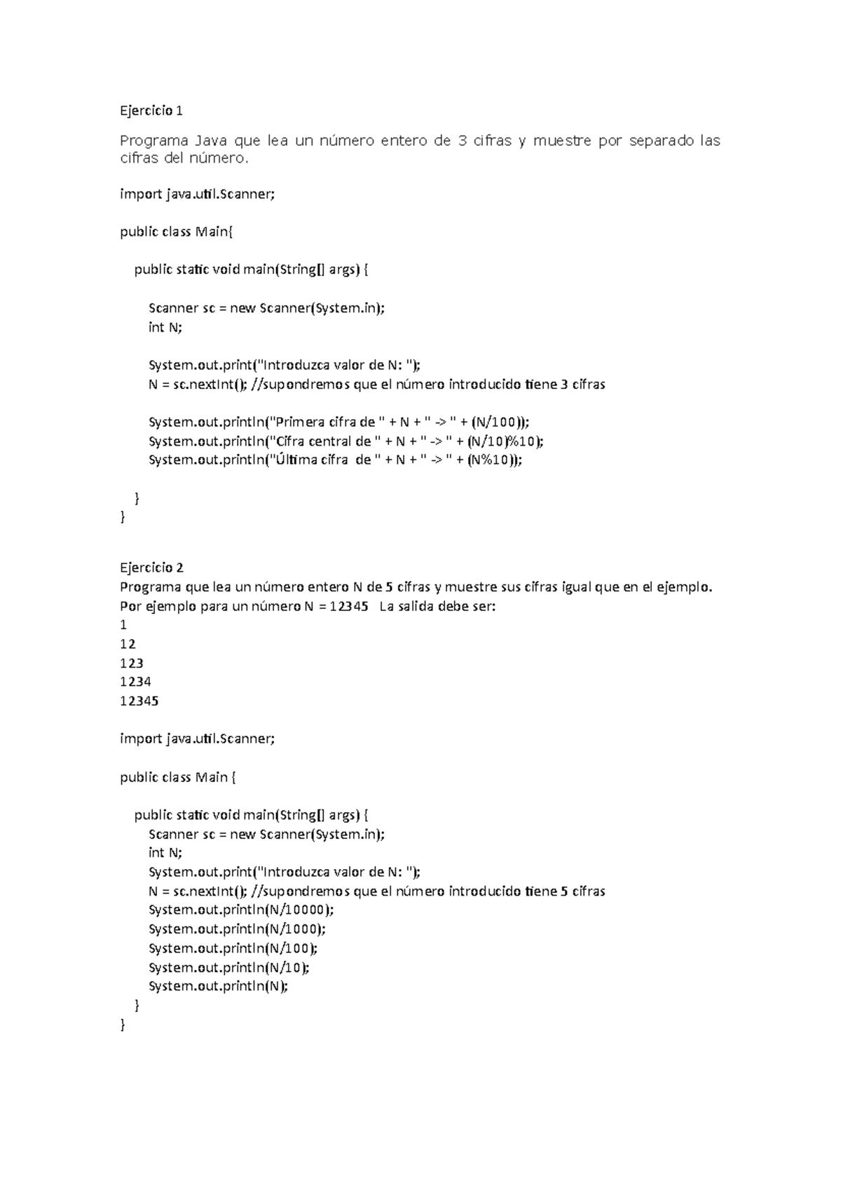 Ejercicios PROG II - 18 febrero - Ejercicio 1 Programa Java que lea un ...