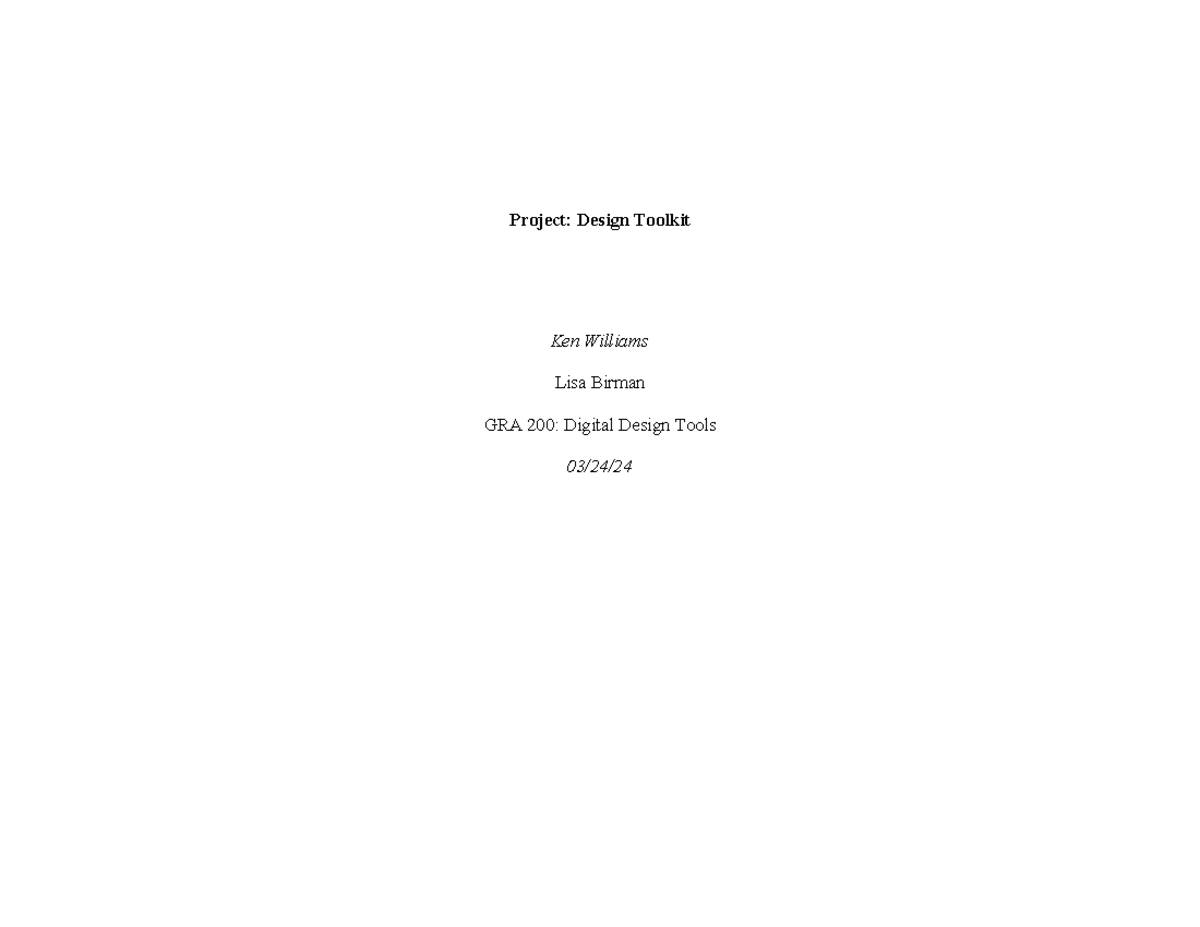 GRA 200 Project Final - Project: Design Toolkit Ken Williams Lisa ...
