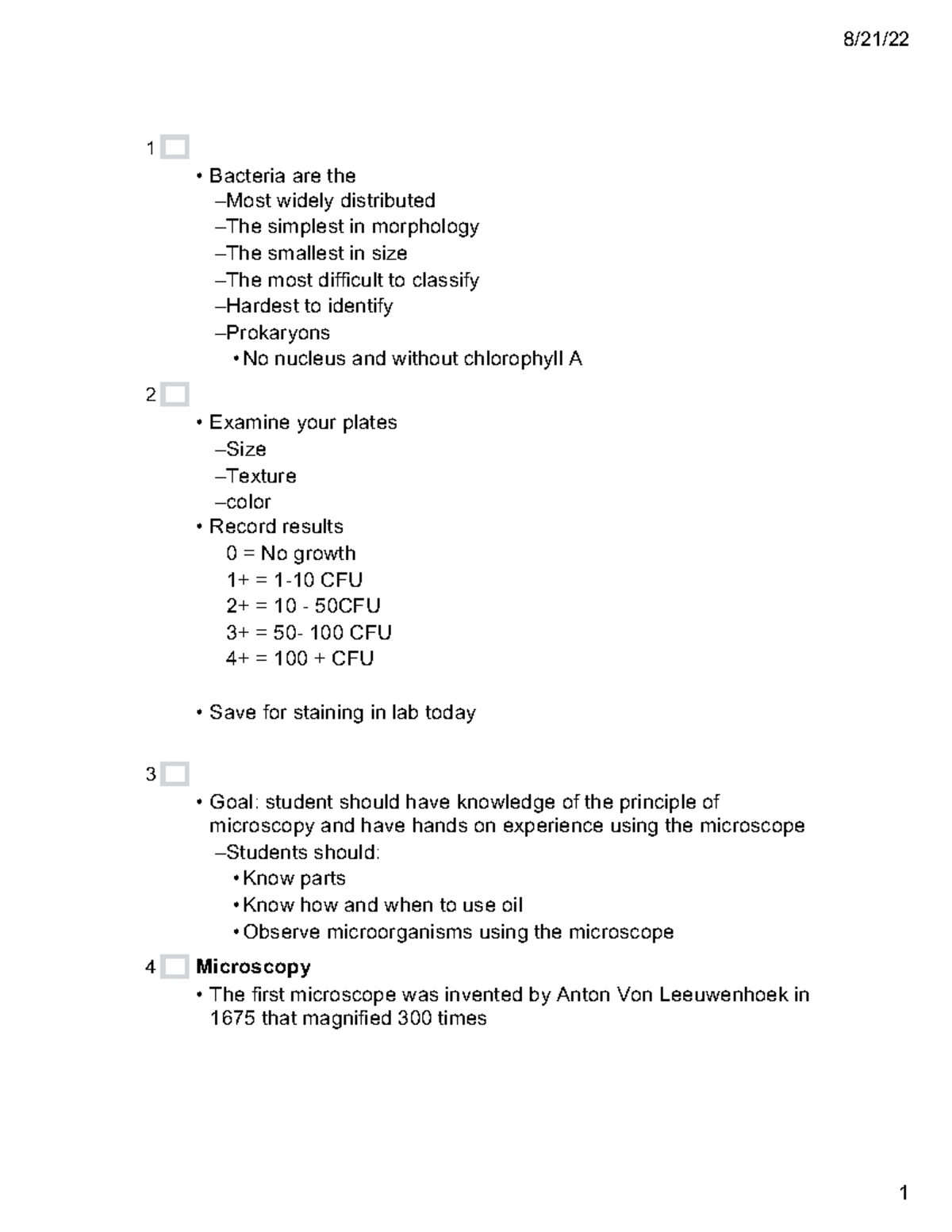 Lab 1 Notes - Dr. Boopathy. Lab 1 General Microbiology Lab - 8/21/ 1 ...