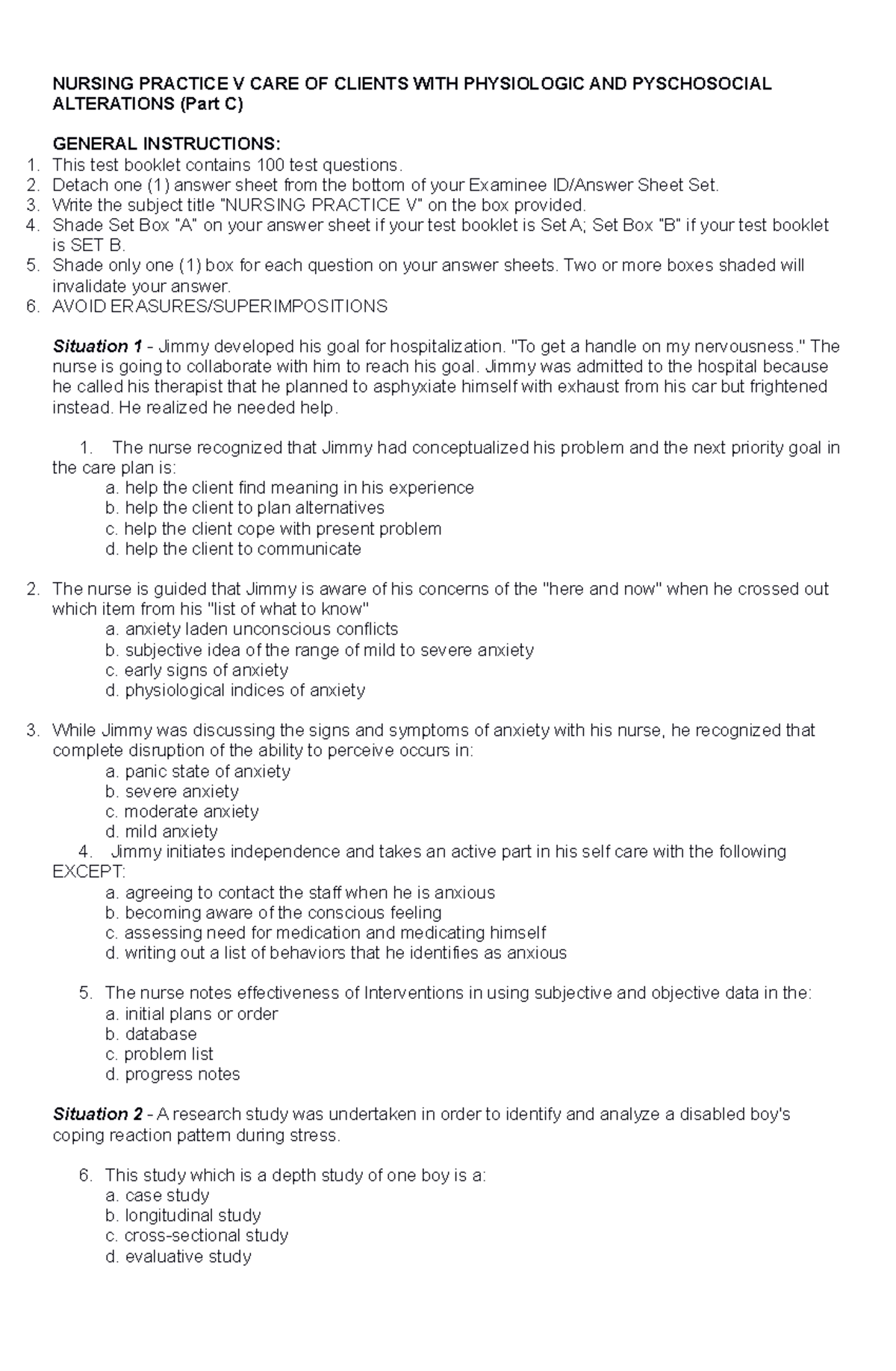 NP 5 MS Pscyhe Questions - NURSING PRACTICE V CARE OF CLIENTS WITH ...