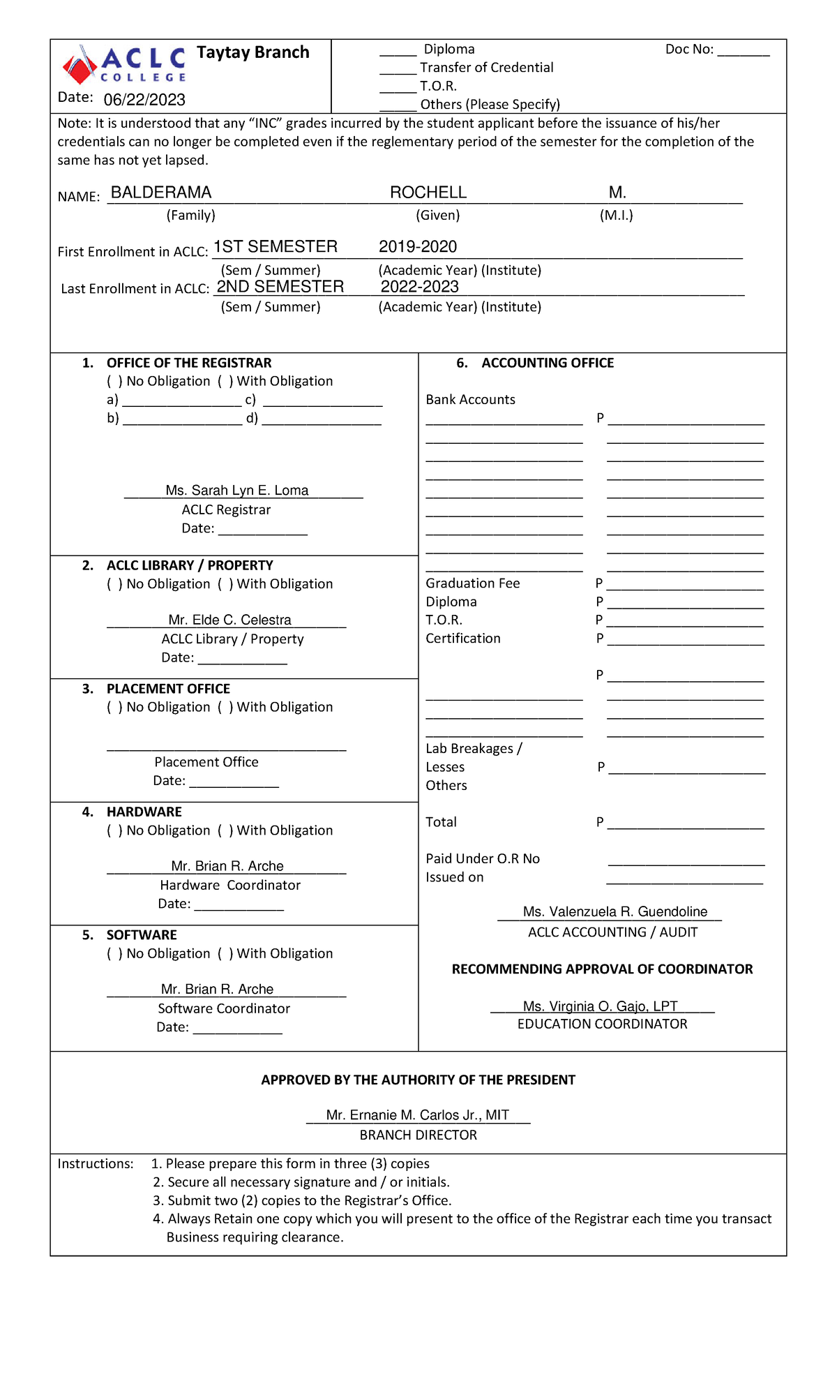 Application FOR Graduation Bsais AND Bsentrep - Taytay Branch Date ...