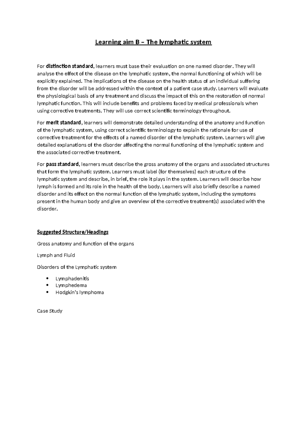 Unit 8B Lymphatic System Checklist - Learning aim B – The lymphatic ...